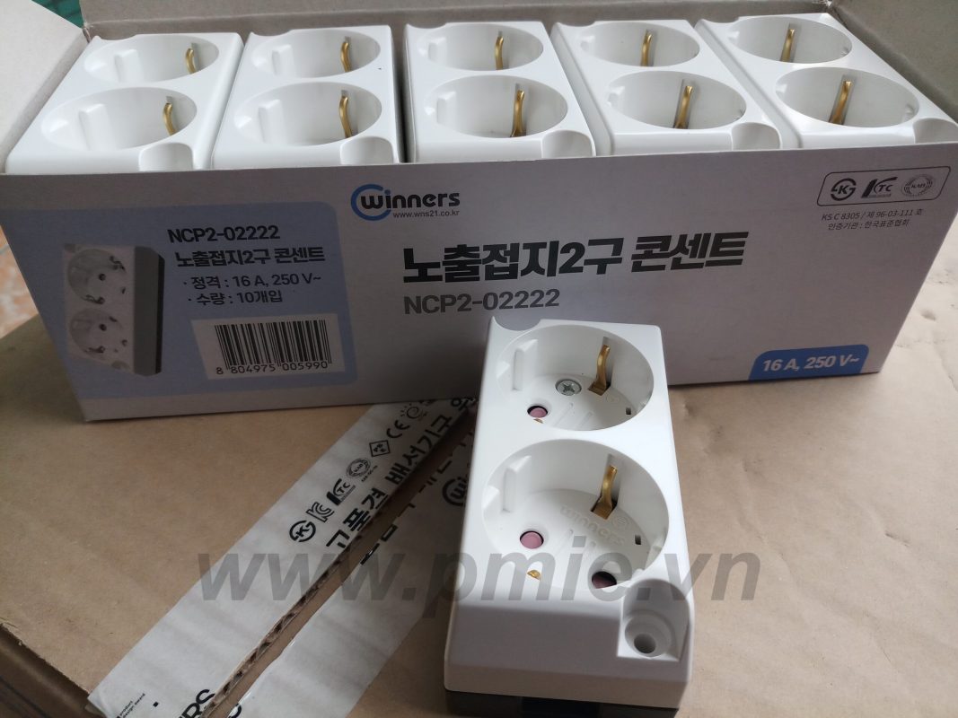 Ổ cắm điện NCP2-02222. Ổ cắm điện 2 lỗ đế nổi Hàn Quốc